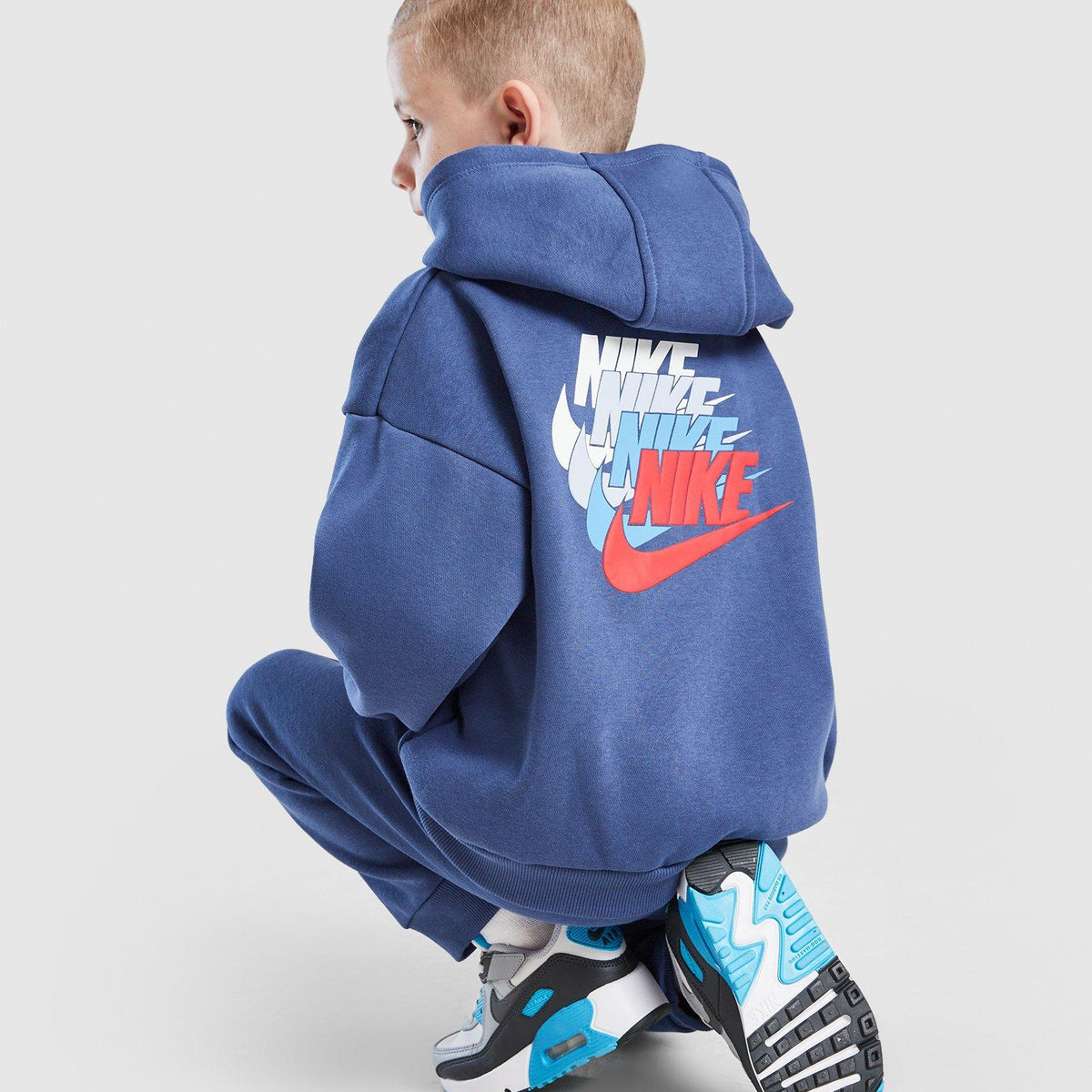 Blue Nike Repeat Swoosh Overhead Hoodie Tracksuit Children - JD Sports ...
