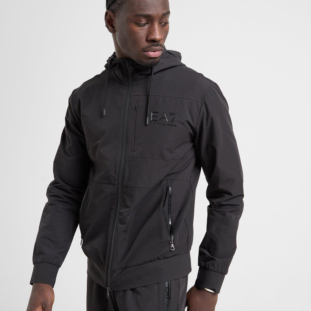 Black Ea7 Woven Tech Full Zip Hoodie - JD Sports Malaysia